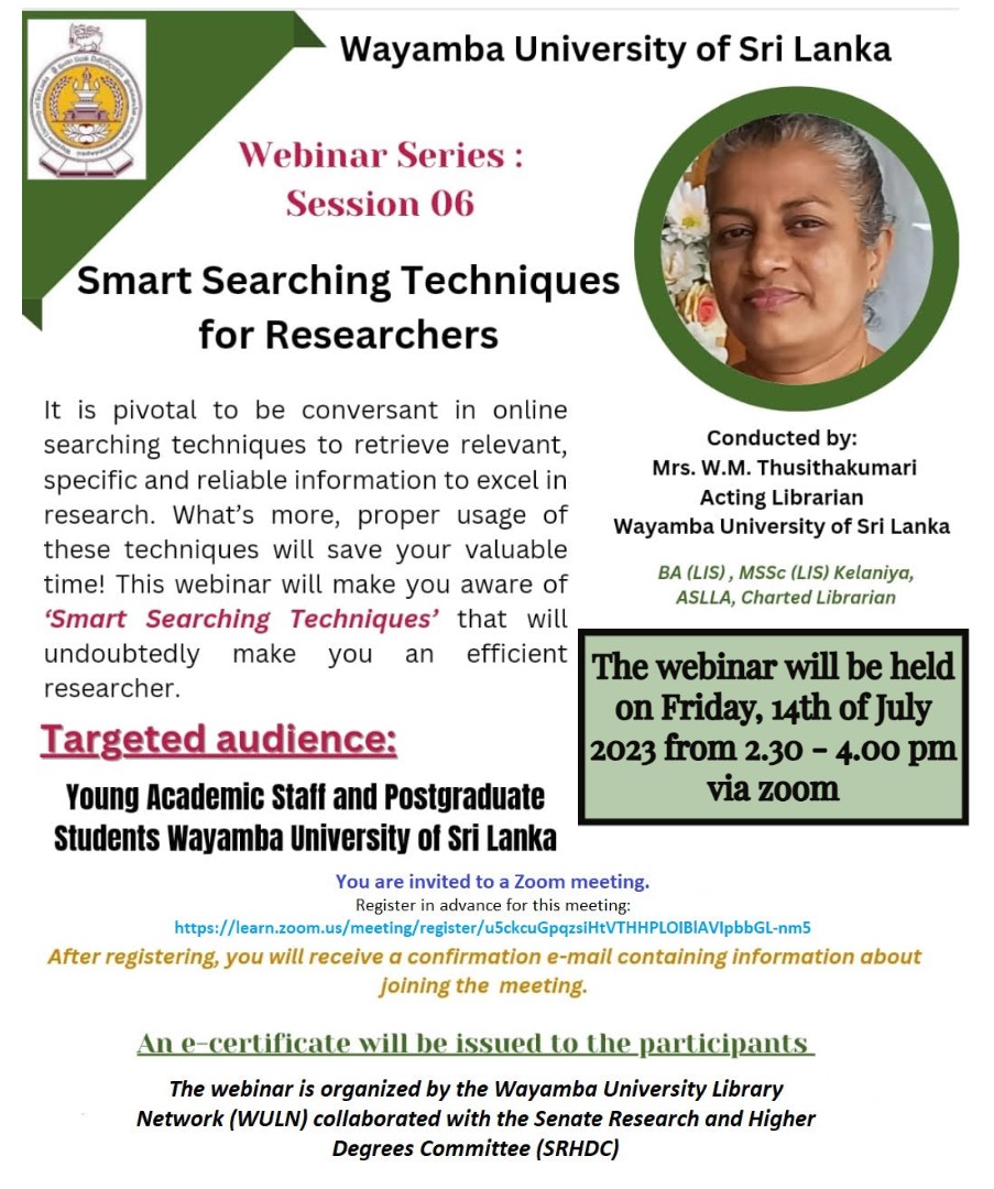 Webinar Series Session 6 Smart Searching Techniques For Researchers